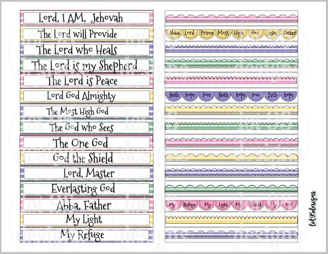 Printable names of God Sticker Strips. Prints on - Etsy