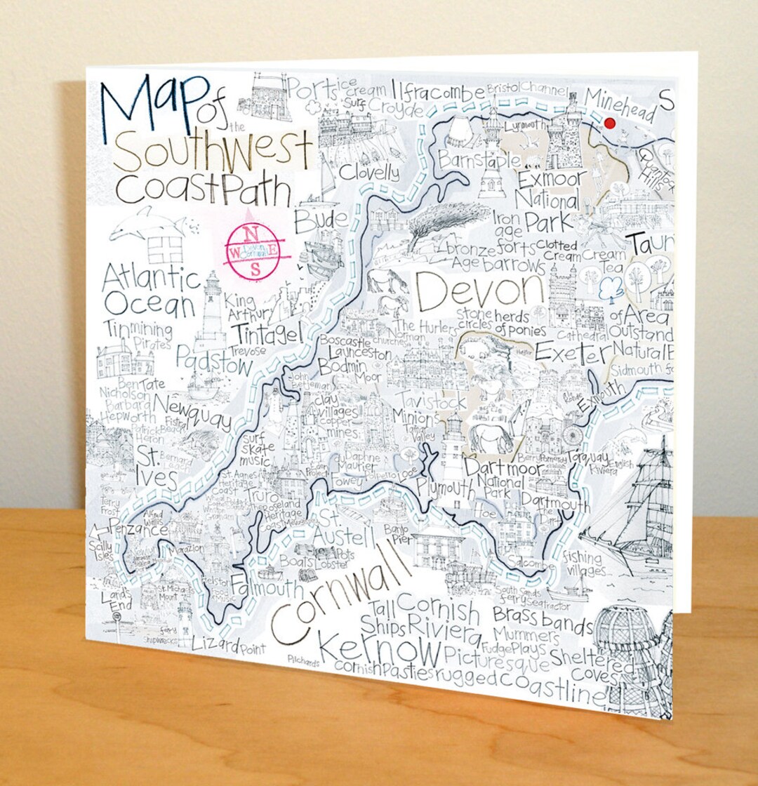 Map of Devon and Cornwall Greetings Card - Etsy UK