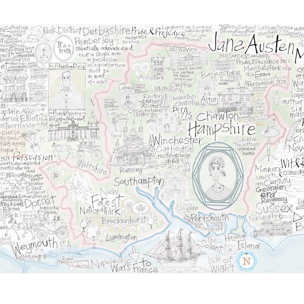 Pride and Prejudice Map - Etsy
