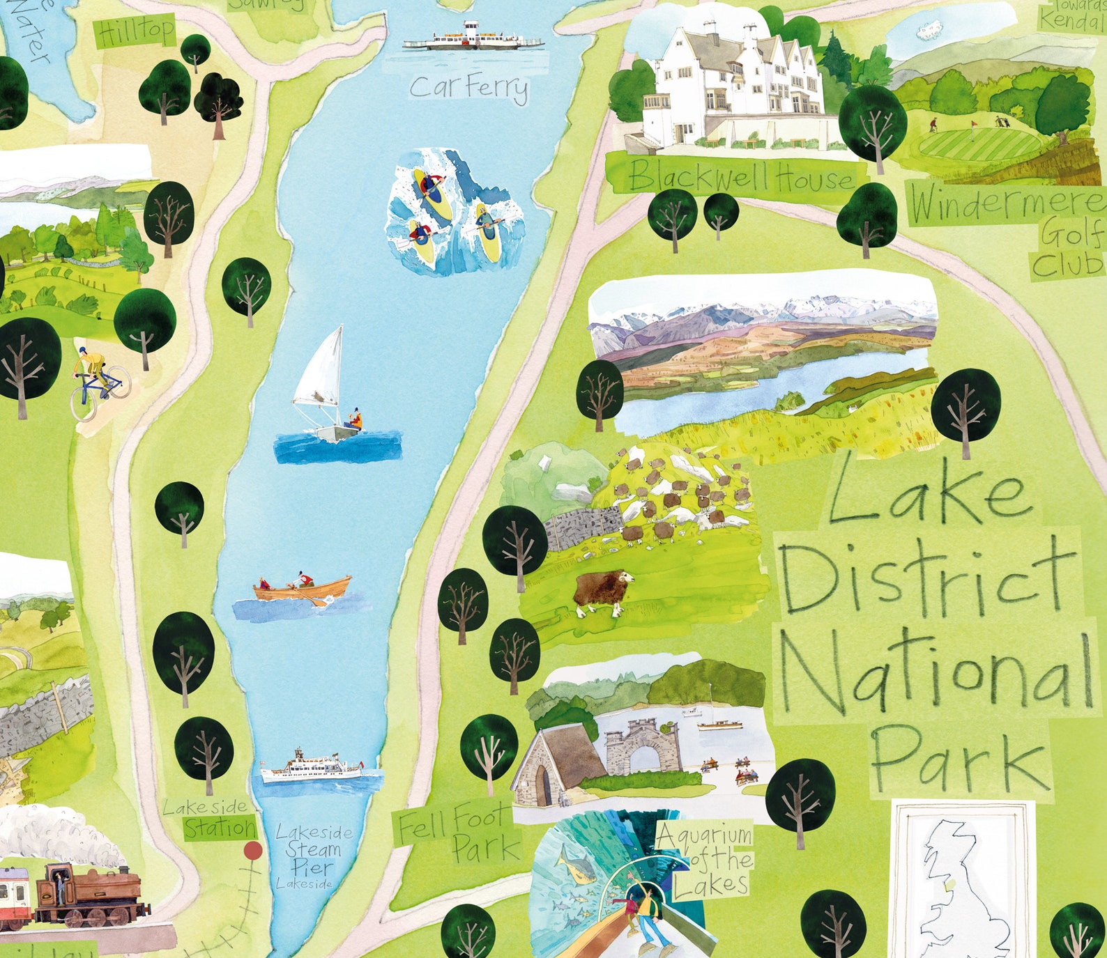 Lake Windermere Map, Lake District National Park, Giclée Fine Art Print ...