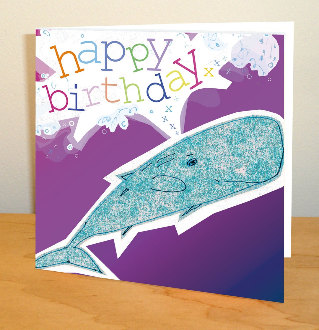 Whale Happy Birthday Greetings Card - Etsy