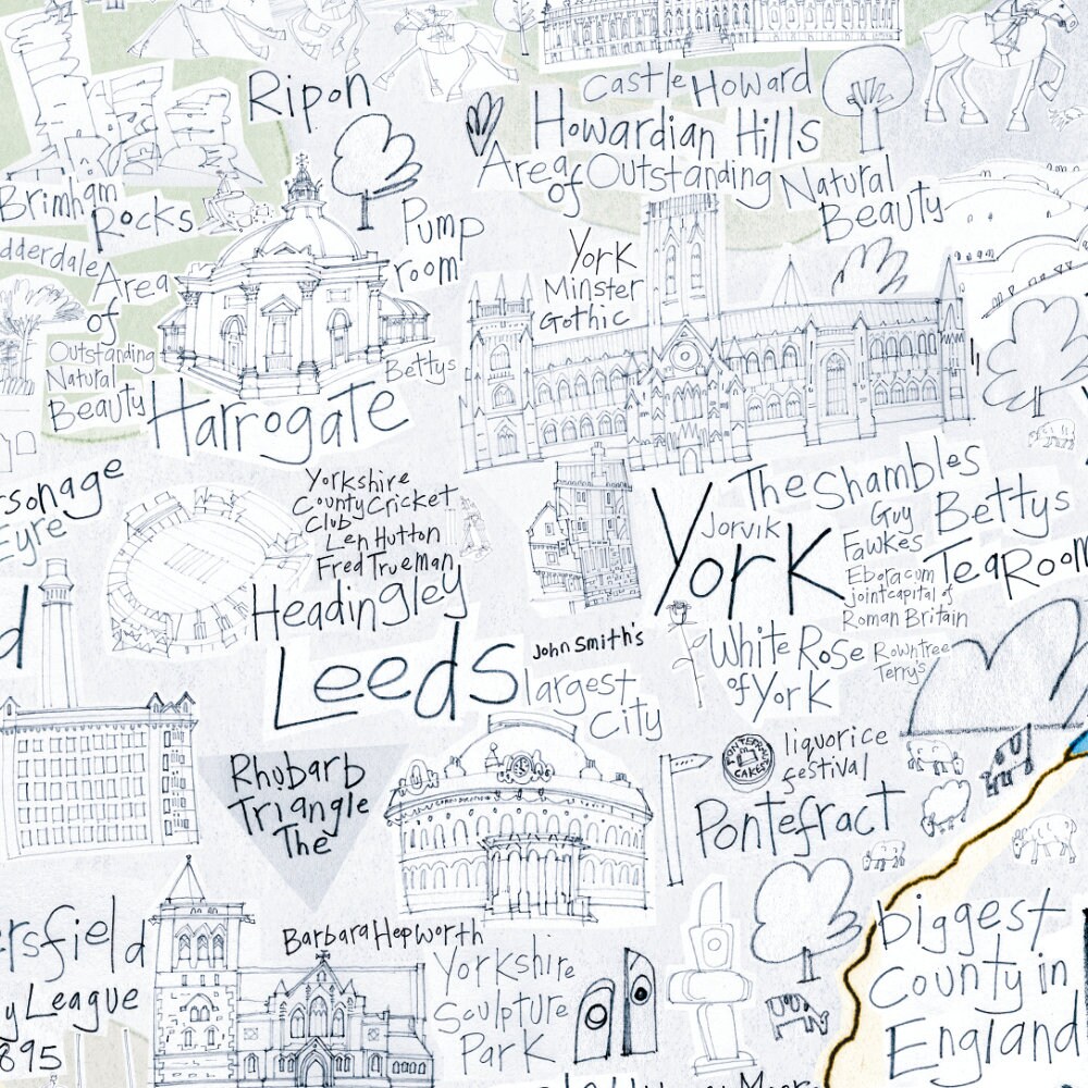Hand Drawn Map of Yorkshire, Giclée Fine Art Print - Etsy UK