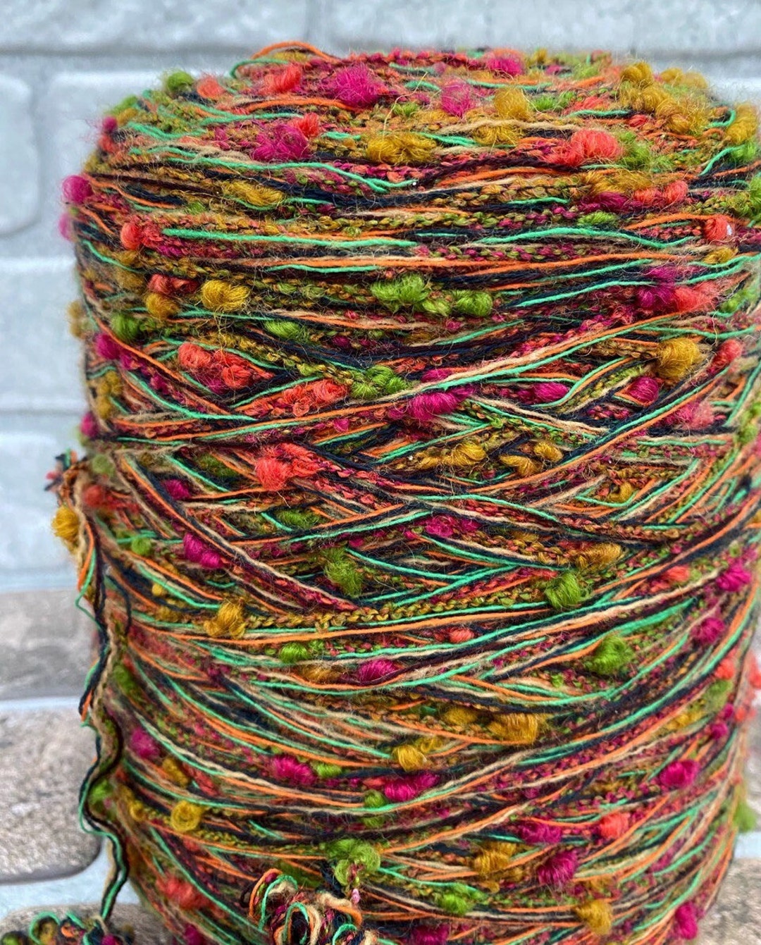 Сolorful Boucle Merino Wool Cashmere Yarn on Cone, Italian Wool Yarn ...