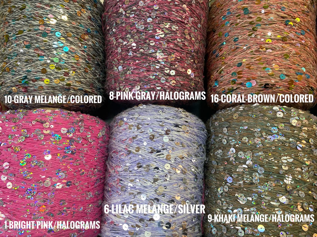 Double Sequin Cotton Yarn per 50g/0,11lb, Sequins 6mm/3mm Luxury ...