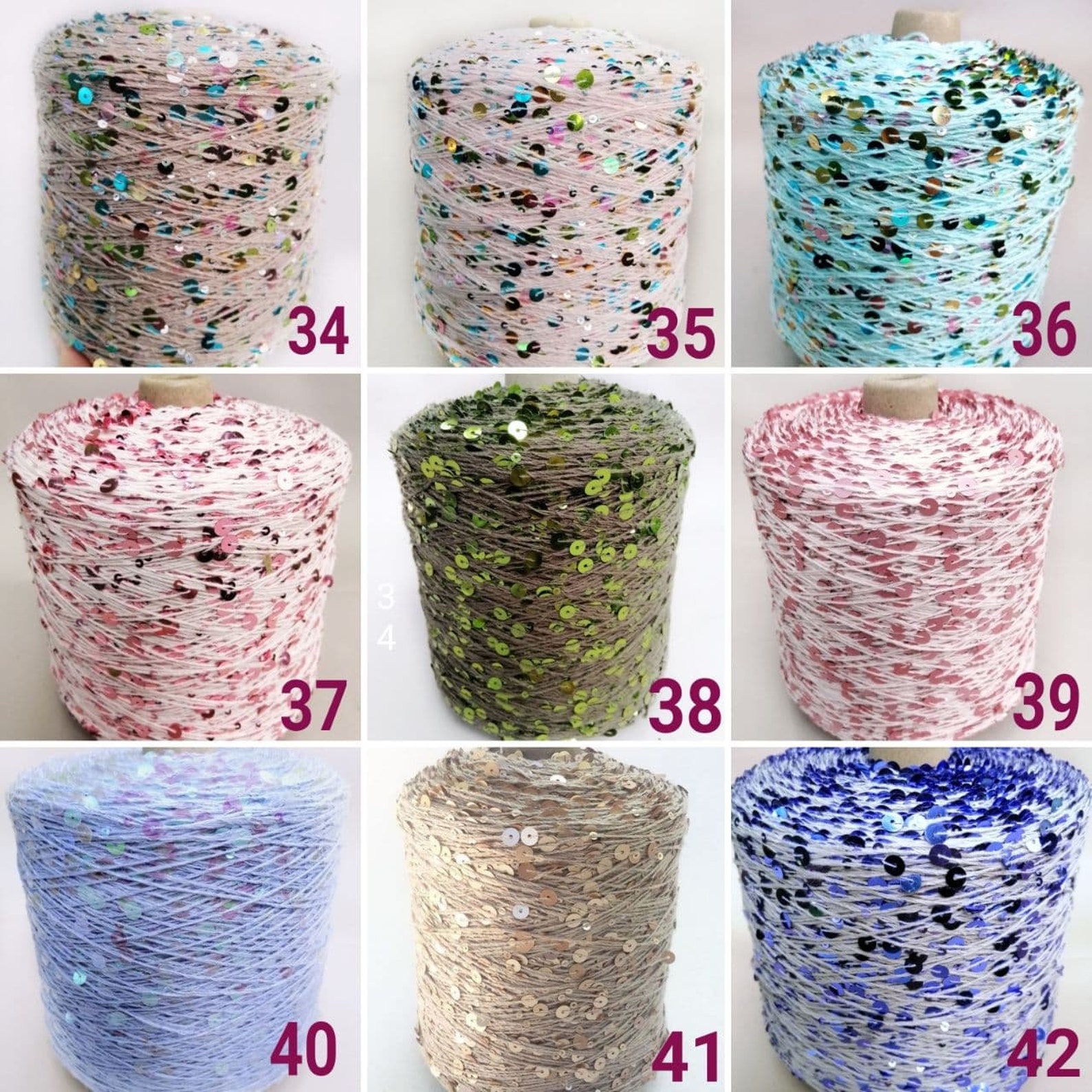 Royal Double Sequins Cotton Yarn per 50g/0,11lb, Sequins Yarn 6mm/3mm ...