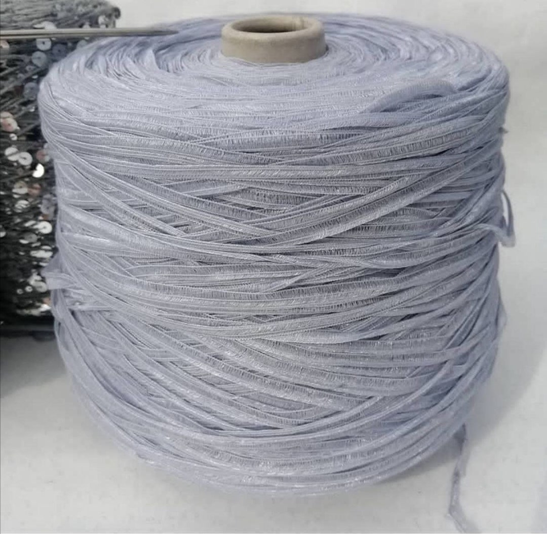 FASHION MILL Cotton Silk Gray Pearl Ribbon Italy Yarn on Cone, Crochet ...