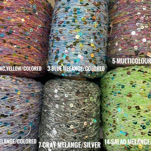 Double Sequin Cotton Yarn per 50g/0,11lb, Sequins 6mm/3mm Luxury ...