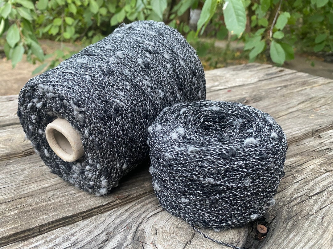 Black Gray Boucle Blended Wool Yarn, Italian Textured Bumps Wool Yarn ...