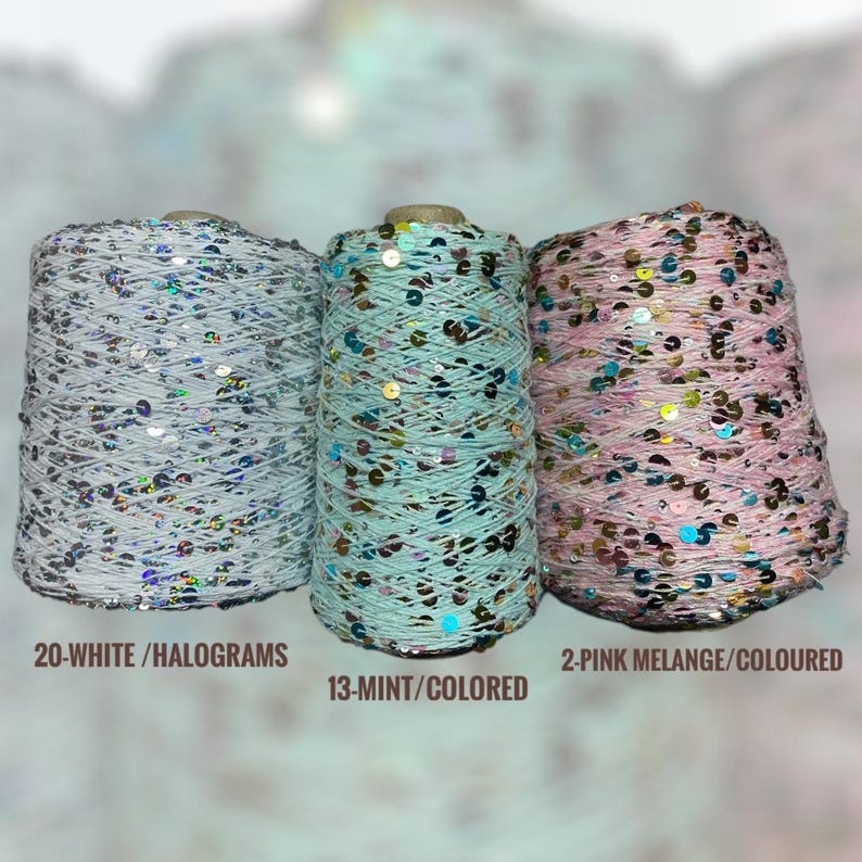 Double Sequin Cotton Yarn per 50g/0,11lb, Sequins 6mm/3mm Luxury ...