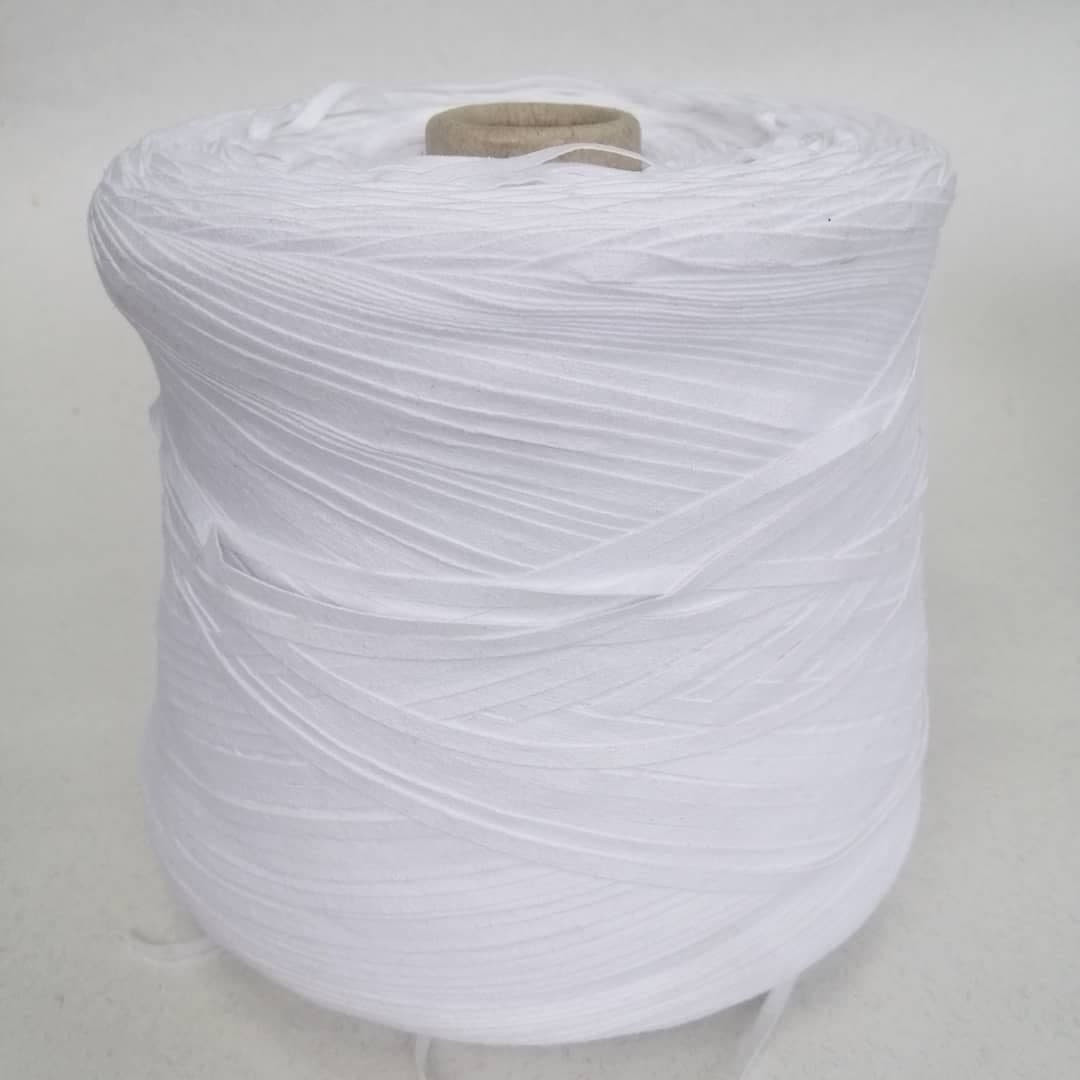 Ribbon Cotton Yarn, White Beige Ribbon Italy Yarn on Cone 250m per 100g ...