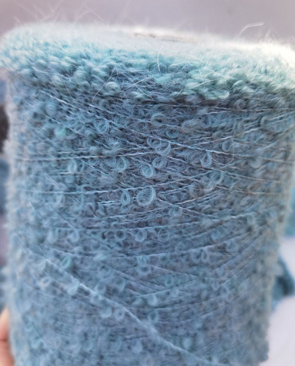 Mint Boucle Kid Mohair & Wool Yarn on Cone, Boucle Italy Yarn, Crochet ...