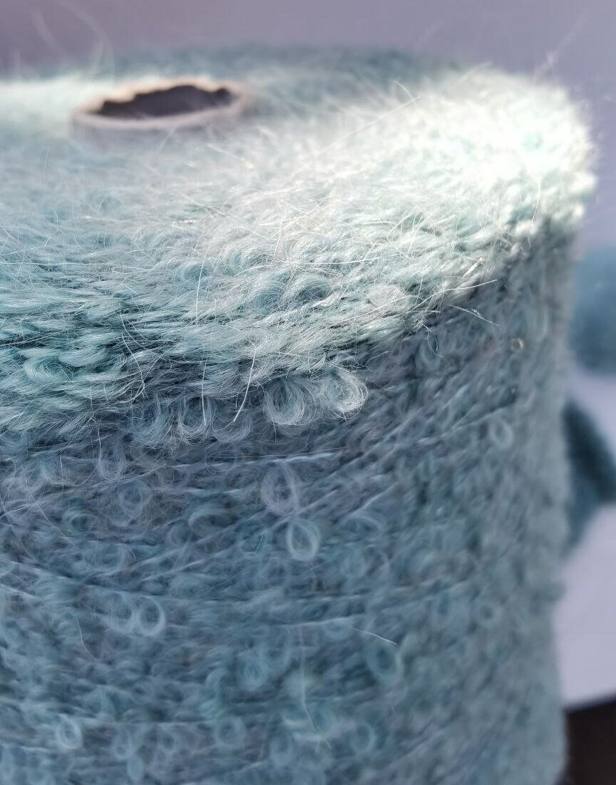 Mint Boucle Kid Mohair & Wool Yarn on Cone, Boucle Italy Yarn, Crochet ...