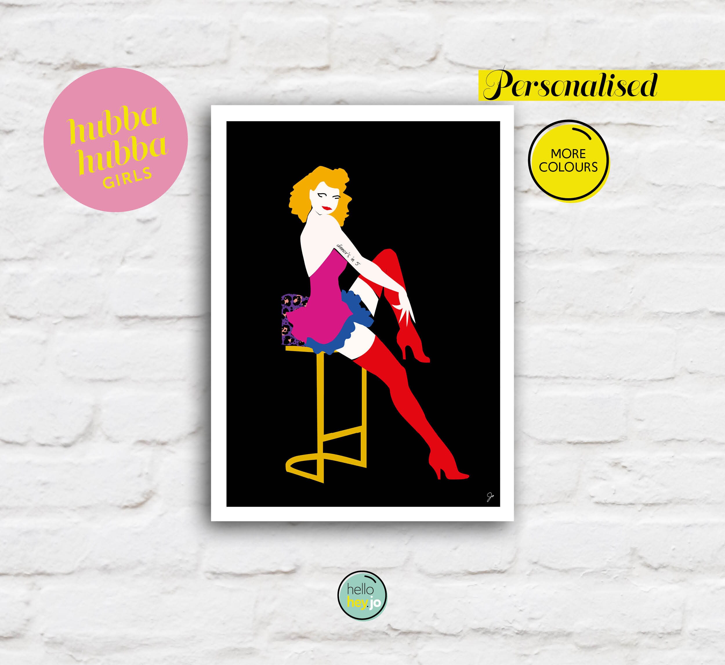 Hubba Hubba Girl on Black Background Personalised Pin up - Etsy
