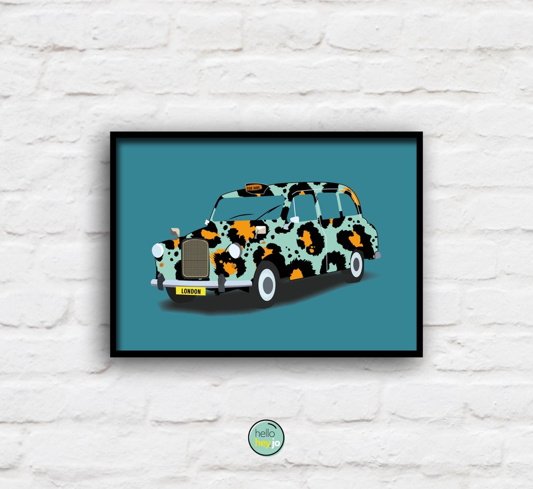 London Taxi Teal & Orange Leopard Print London Cab Print Cab Print Wall ...