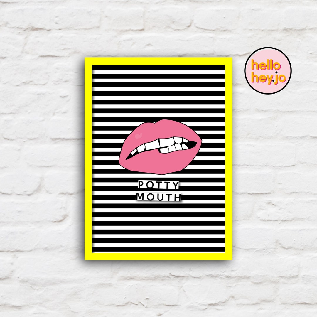 Potty Mouth Art Print: Hot Pink Lips Typographic Wall Art - Etsy UK