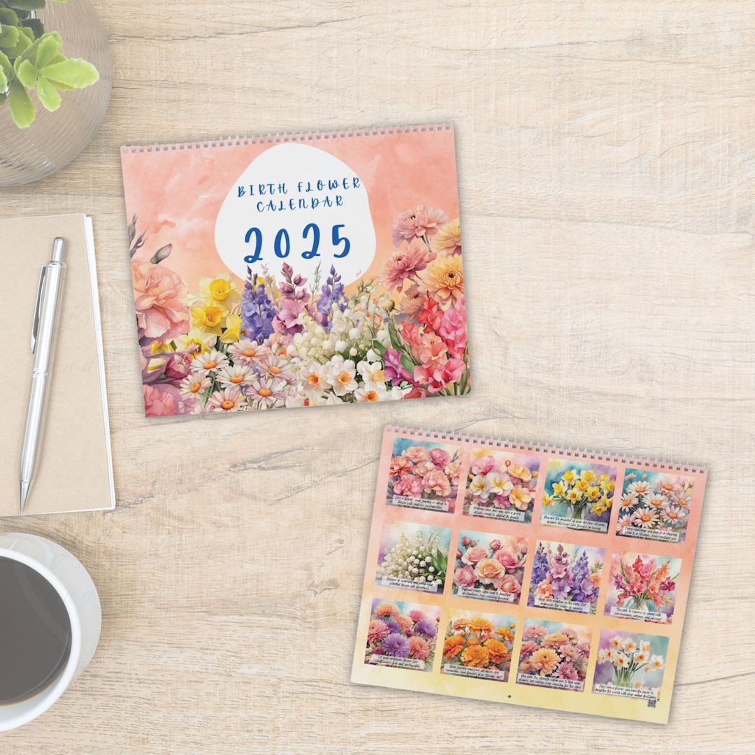 2025 Motivational Birth Flower Calendar, Flower of the Month Hanging ...