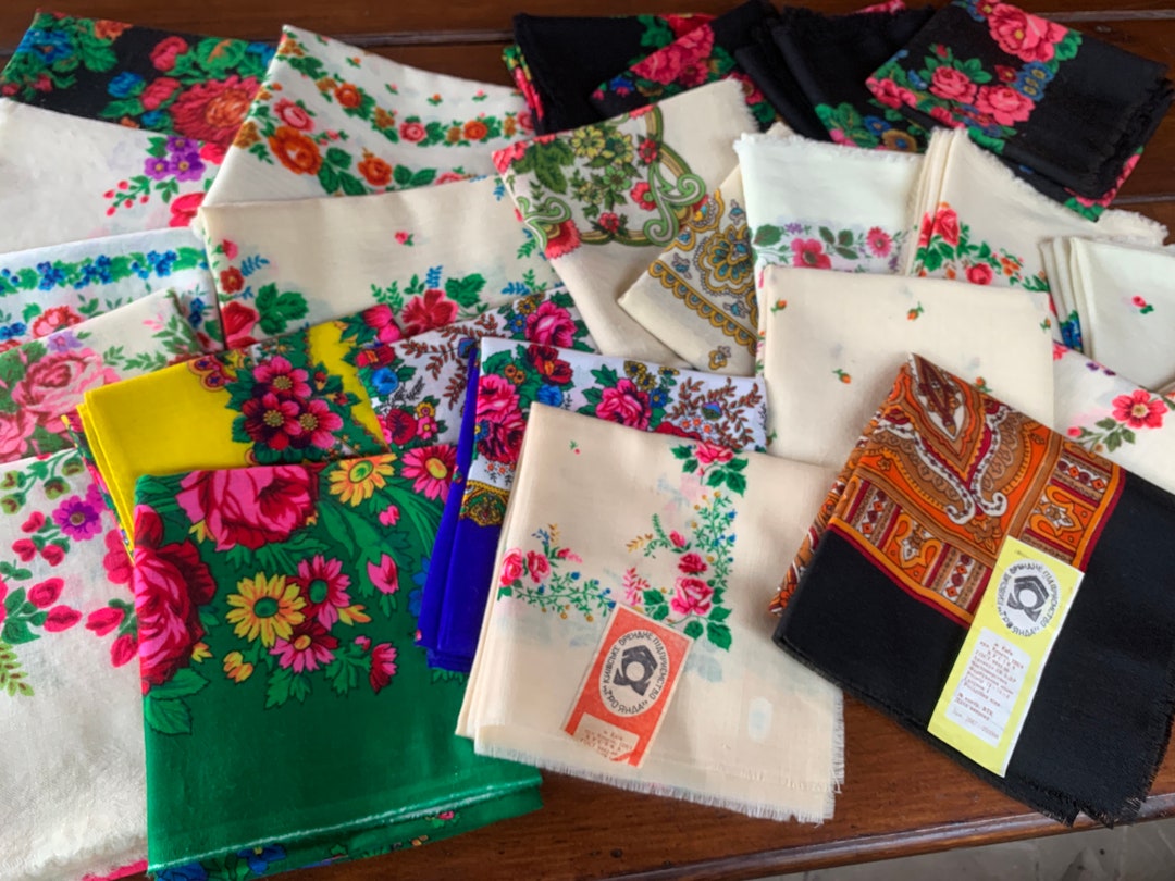 Vintage USSR Scarf - Authentic Square Floral Scarf Ukrainian, Russian ...