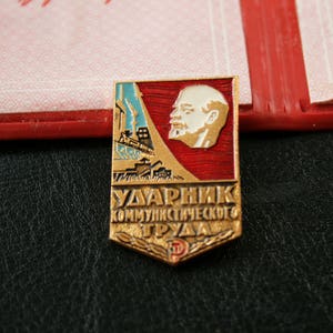 Communist Pin Badge shock Worker of Communist Labor With Certificate ...