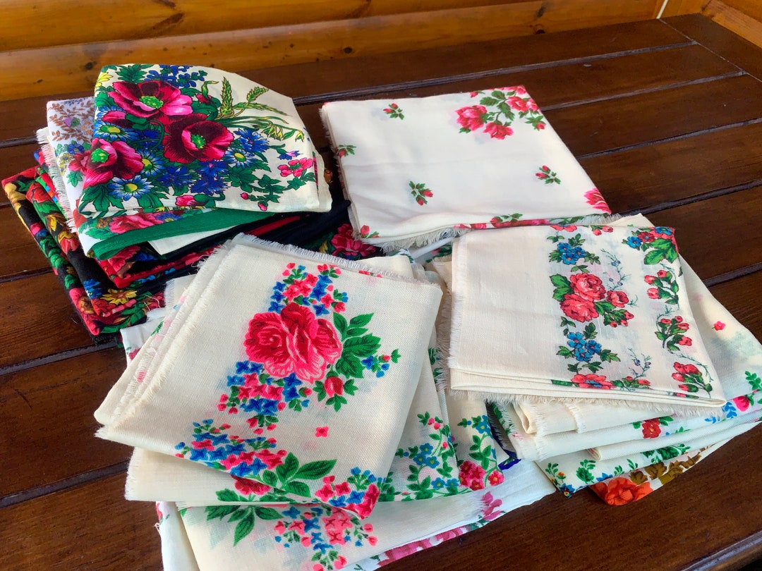 Vintage USSR Slavic Babushka Scarf - Soviet Floral Headscarf, Ukrainian ...