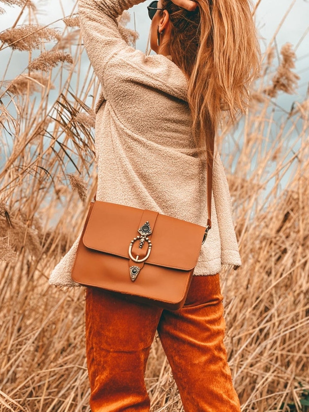 Boho Leather Crossbody Bag: Brown Full Grain Handbag, Women Purse, Made ...