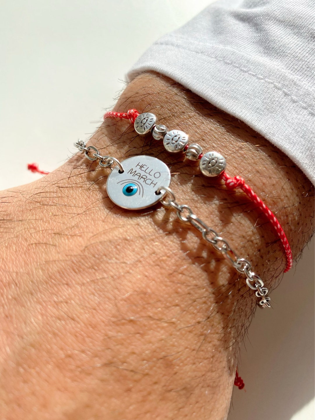 Men's Bracelet, Evil Eye Bracelet Set, March Bracelet, Red Cord ...