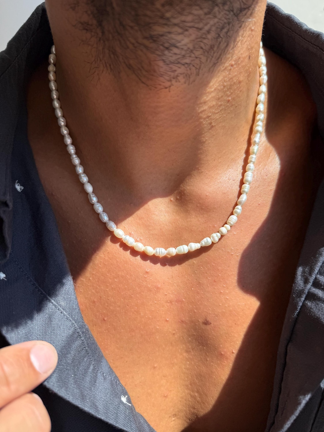 Men’s Pearl Necklace, Beaded Pearls Pendant, Frehswater Pearls Jewelry ...