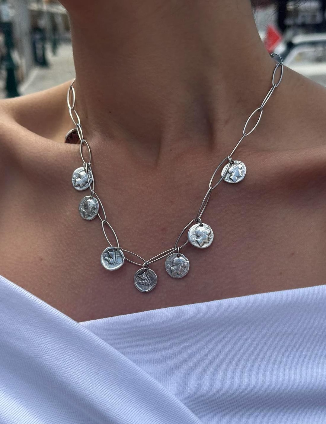 Vintage Silver Discs Necklace, Round Necklace Ethnic, Greek Coin ...