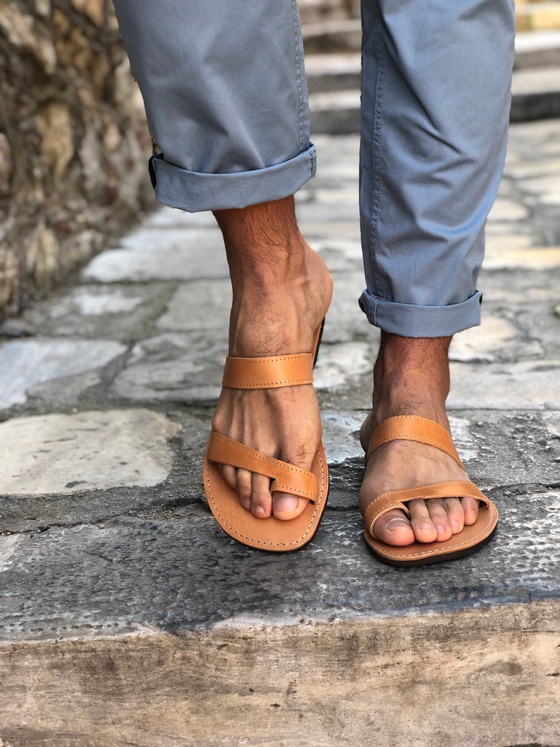Leather Sandals Men Beach Sandals Greek Sandals Brown Etsy