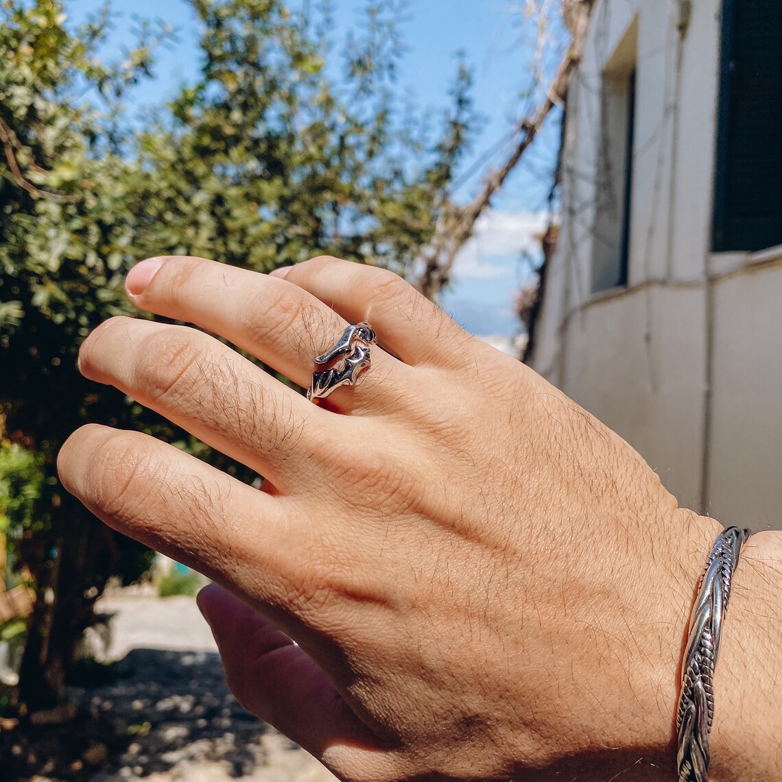 Mens Silver Ring Silver Band Ring Thorn Ring Mens Ring | Etsy