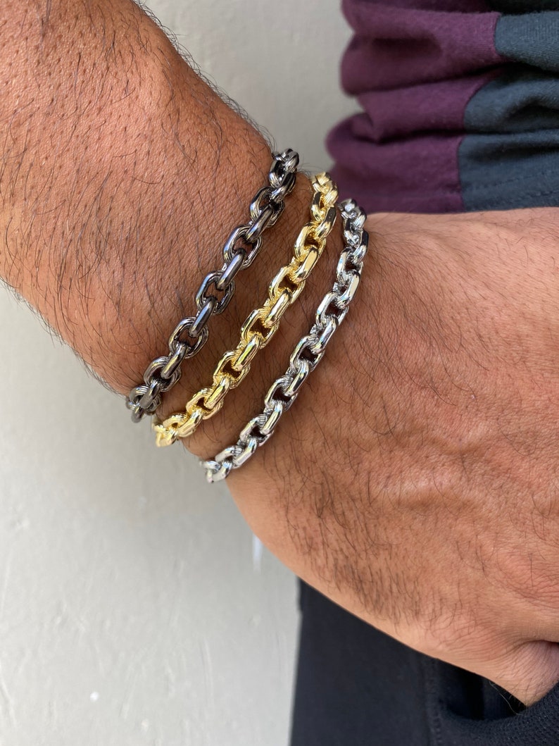 Gold Chain Bangle, Mens Bracelet, Mens Cuff, by Christina Christi. - Etsy