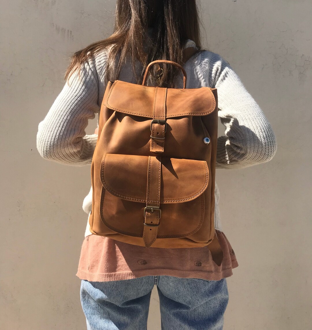 Full Grain Leather Rucksack: Women's Travel Backpack, Made in Greece - Etsy
