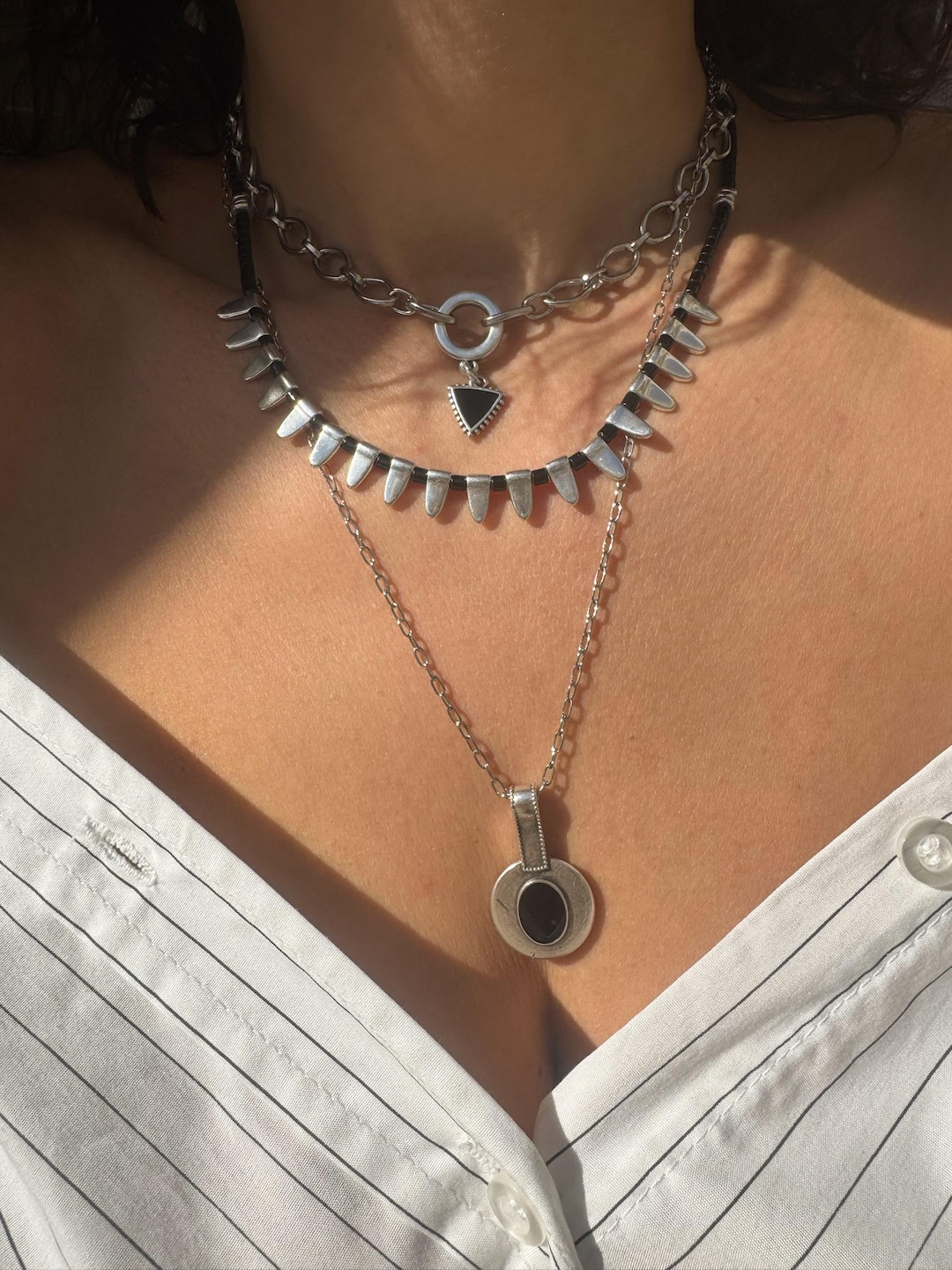 Silver Layered Necklace, Boho Pendants, Silver Necklaces, Stainless ...