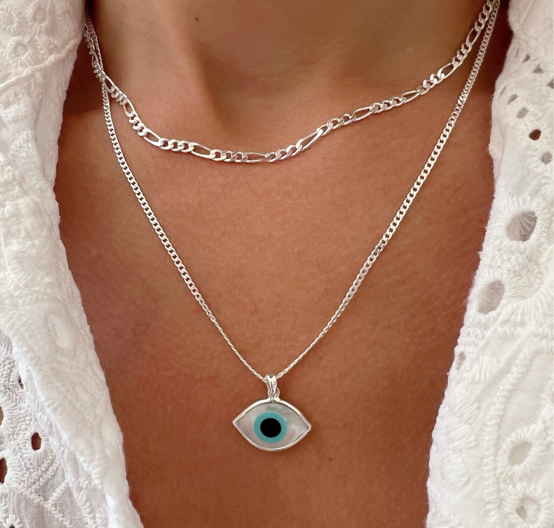Protection Evil Eye Necklace, Silver Chain Necklace, Evil Eye Pendant ...