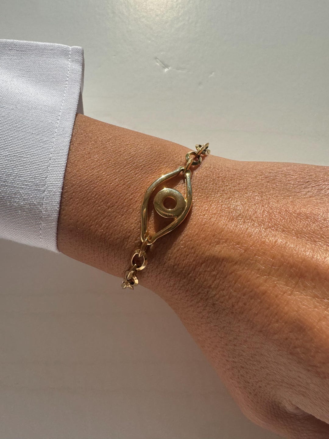 Gold Evil Eye Bracelet, Chunky Chain, Protection Jewelry, Made in ...