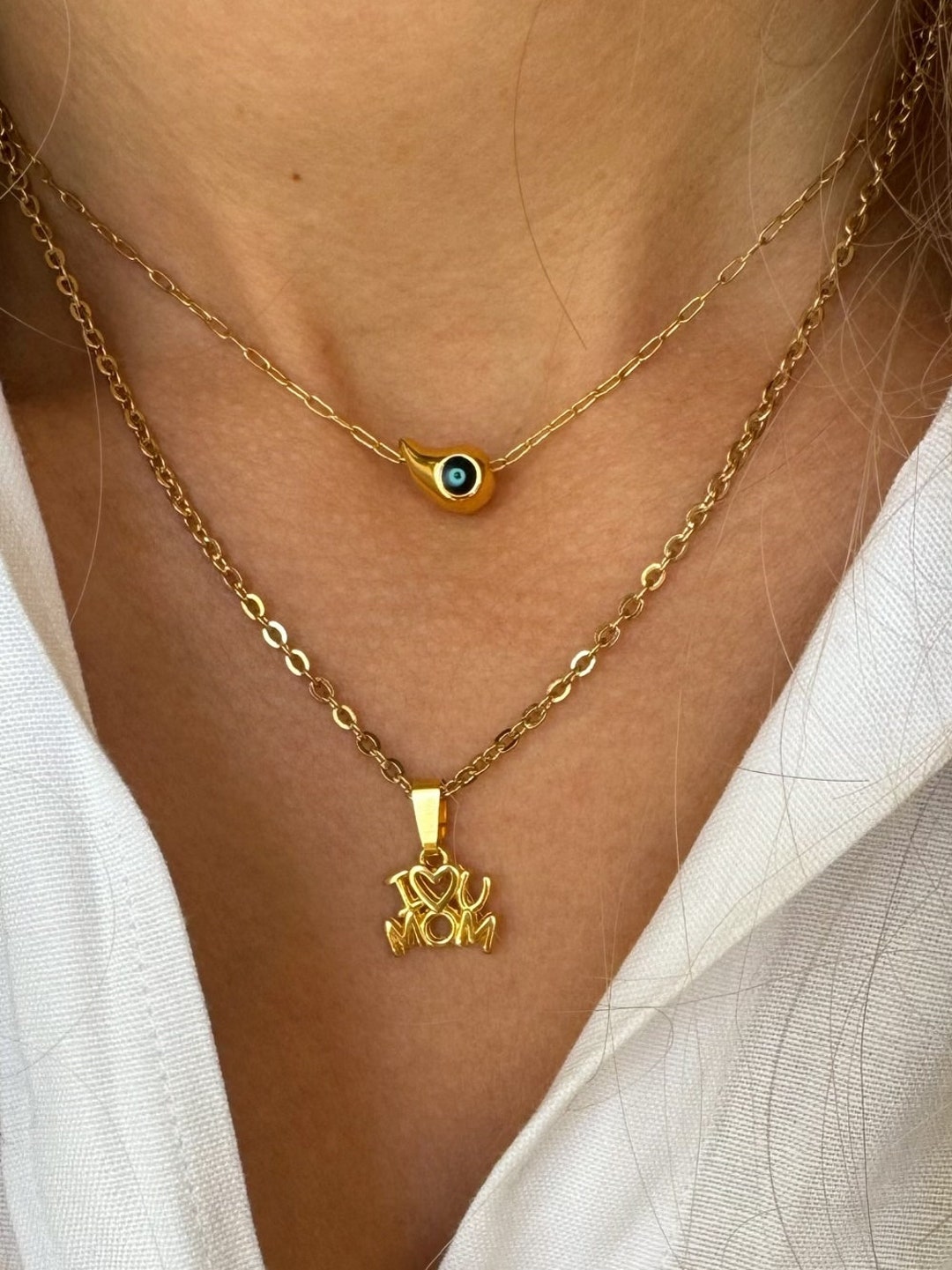Minimal Evil Eye Necklace, Gold Evil Eye Necklace, Mother Necklace ...