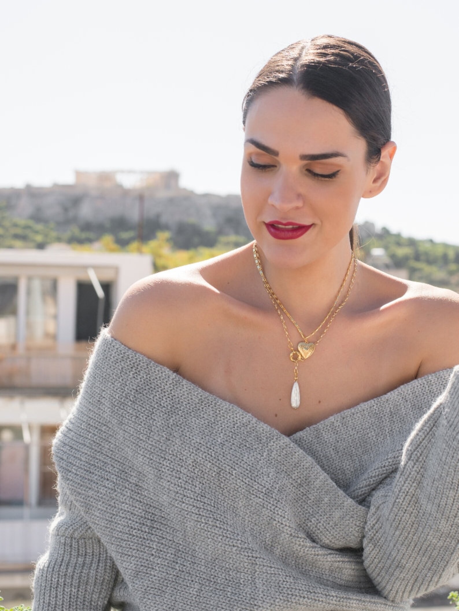 Gold Heart Necklace Love Necklace Pearl Necklace Heart Etsy
