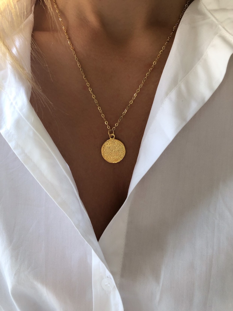 Gold Necklace Gold Disc Necklace Disc Pendant Disc Jewelry | Etsy