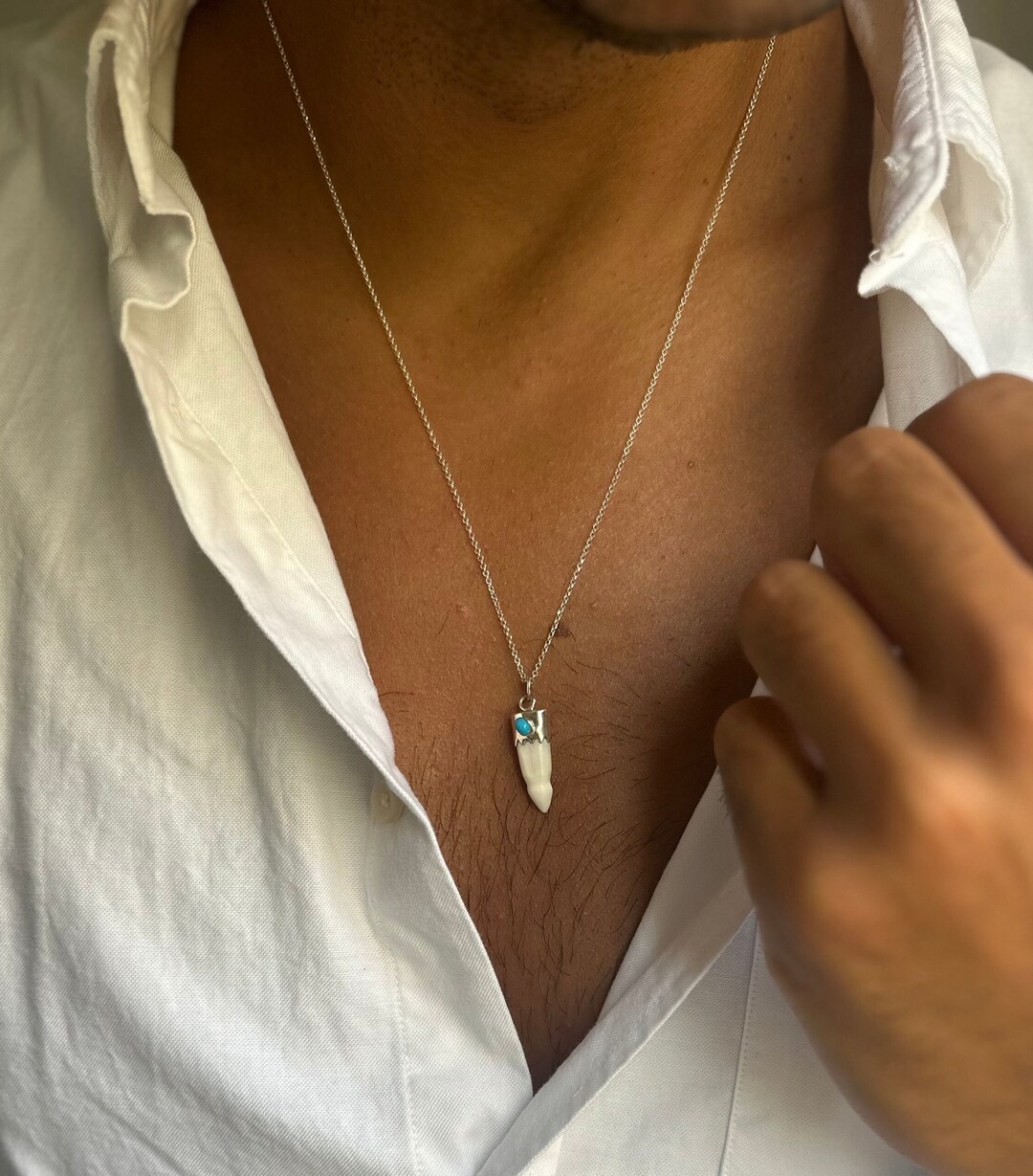 Bone Tooth Necklace, Men’s Pendant, Turquoise Howlite Necklace ...