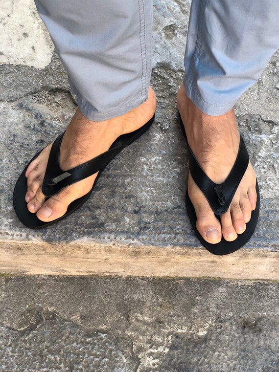 Mens Sandals Flip Flops Leather Sandals Men Black Sandals Etsy