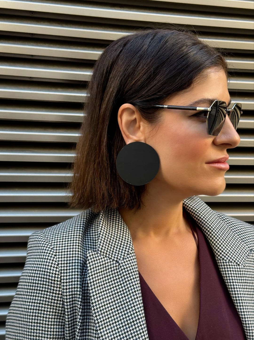 Black Plexiglass Clip on Earrings, Round Statement Earrings, Non Pierced Ears, Made in Greece - Etsy