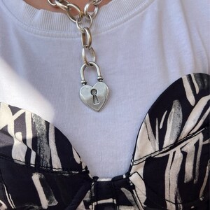 Silver Heart Lock Necklace: Chunky Steel Chain, Heart Charm Jewelry - Etsy