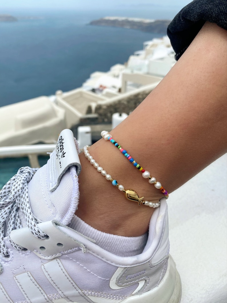 Beaded Anklet Women Minimal Pearls Anklet Summer Ankle Etsy