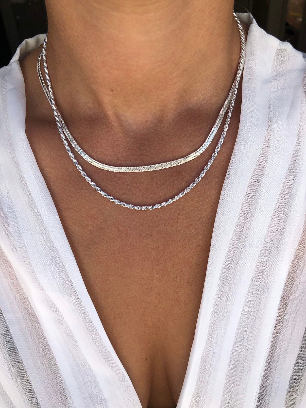 Silver Necklace Silver Chain Necklace Layering Necklace - Etsy