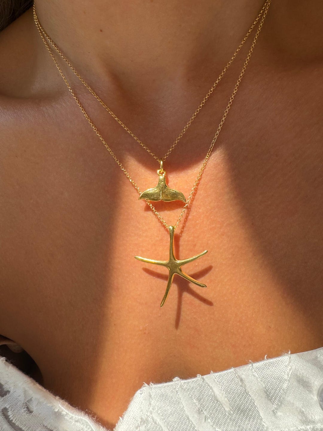 Gold Starfish Pendant, Fishtail Necklace, 24k Gold Plated Sterling ...
