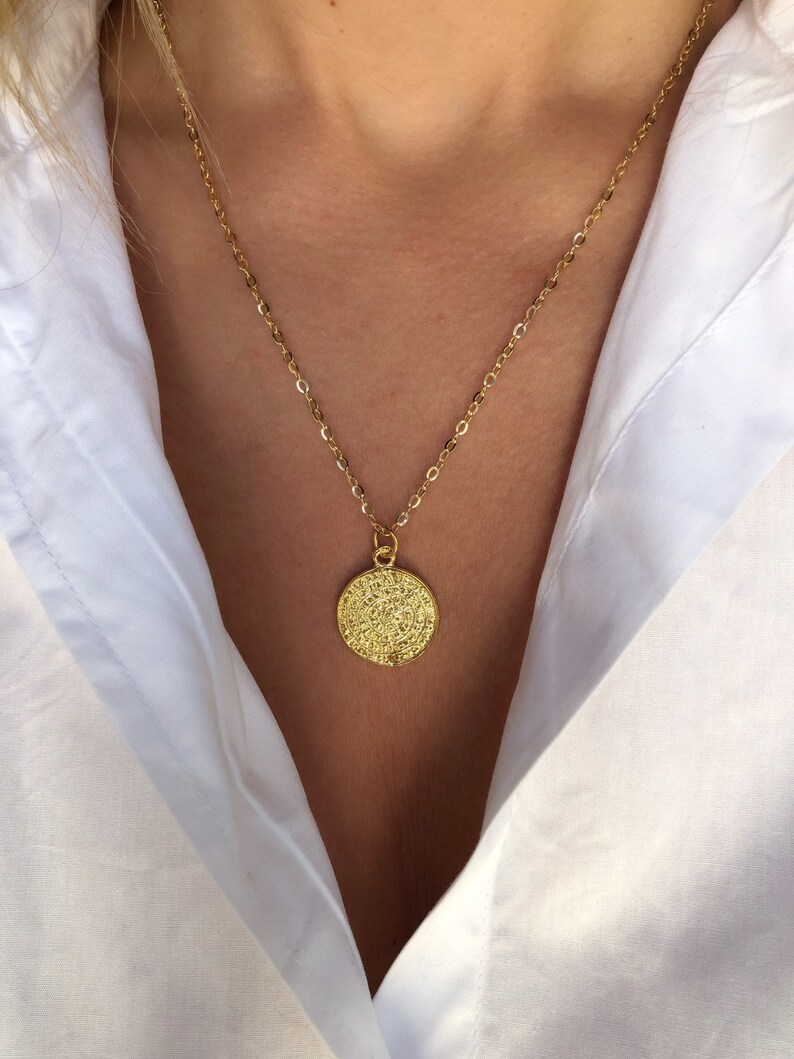 Gold Necklace Gold Disc Necklace Disc Pendant Disc Jewelry | Etsy