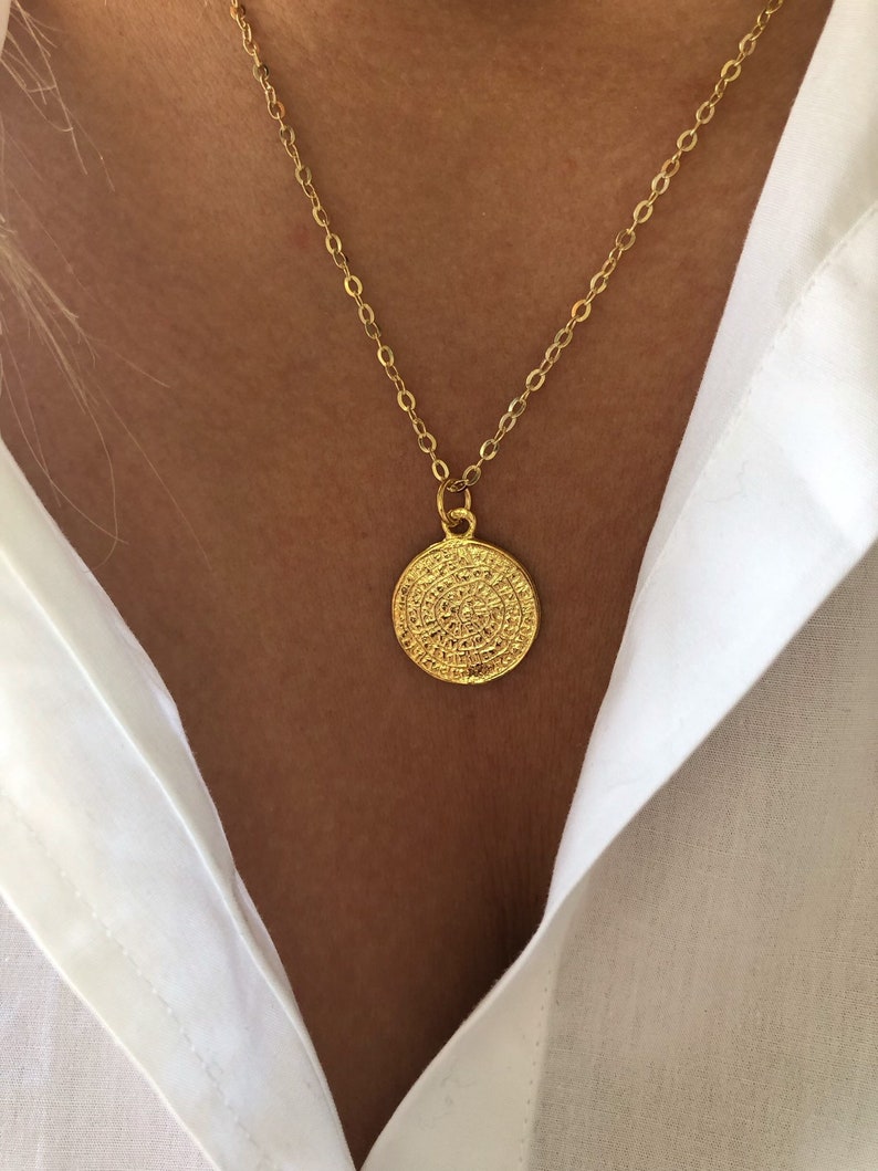 Gold Necklace Gold Disc Necklace Disc Pendant Disc Jewelry | Etsy