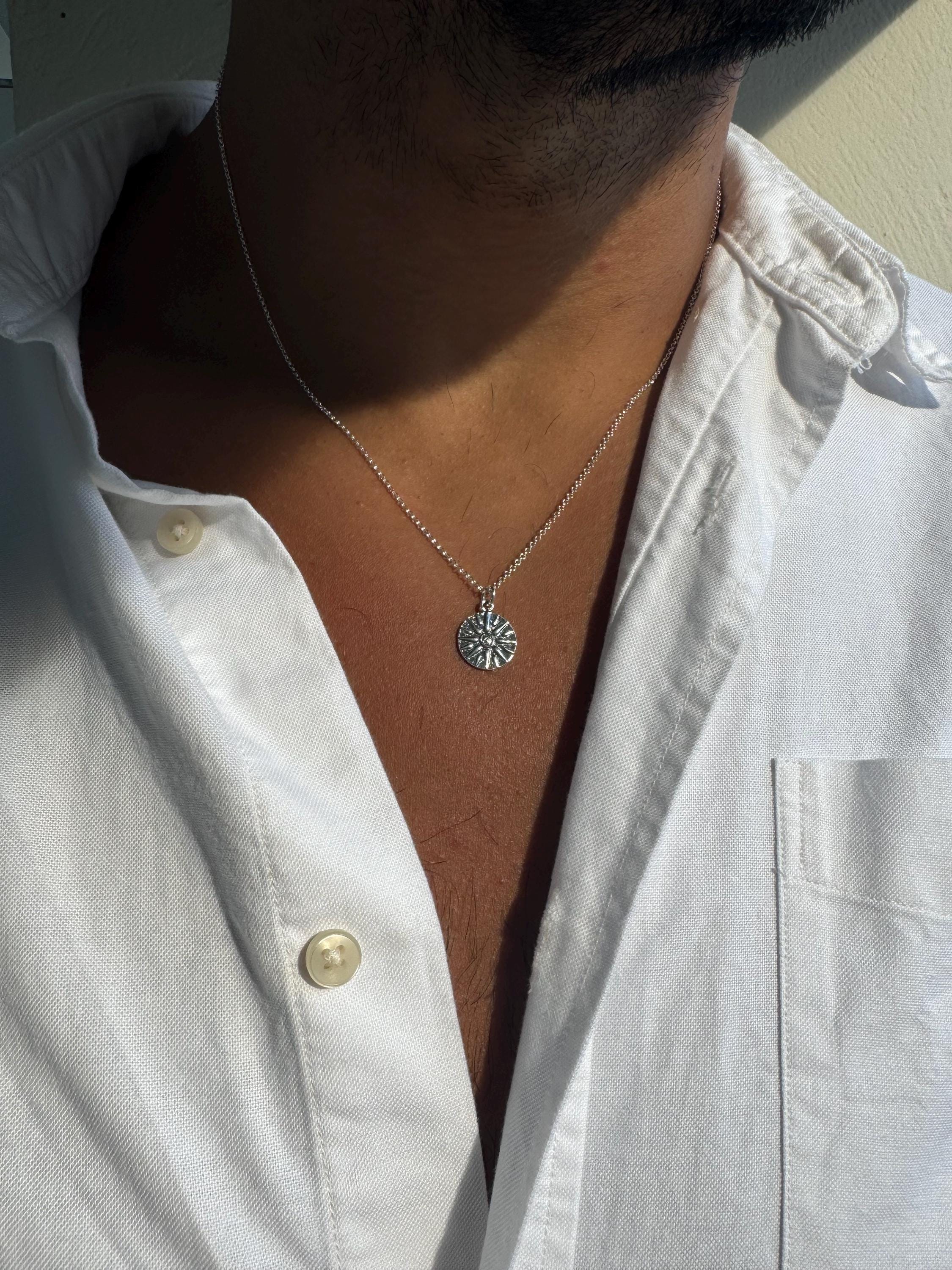 Men's Necklace, Disc Pendant, Macedonian Men's Jewelry, Sterling Silver ...