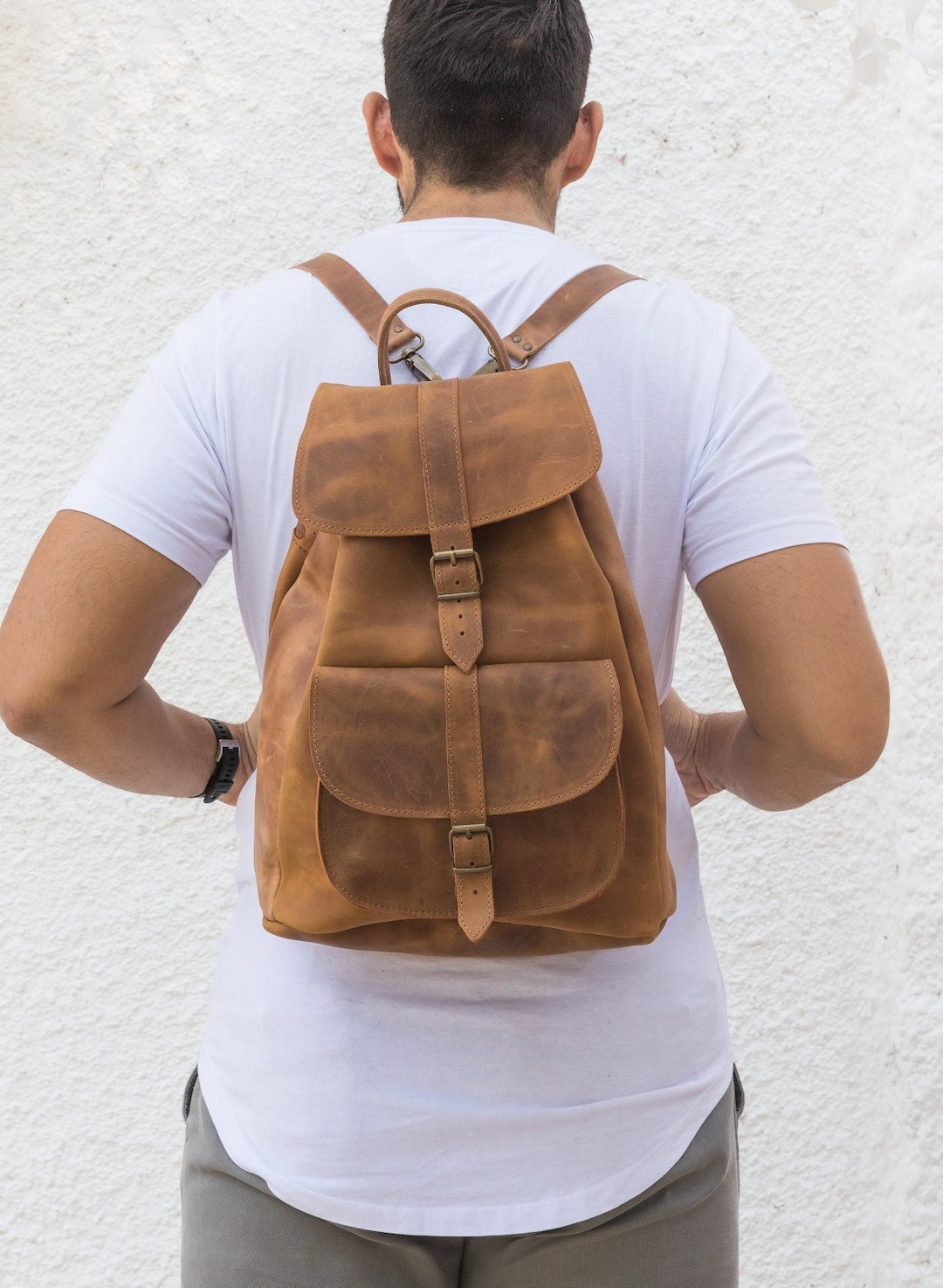 Extra Large Leather Backpack: Mens Rucksack, Travel Bag - Etsy