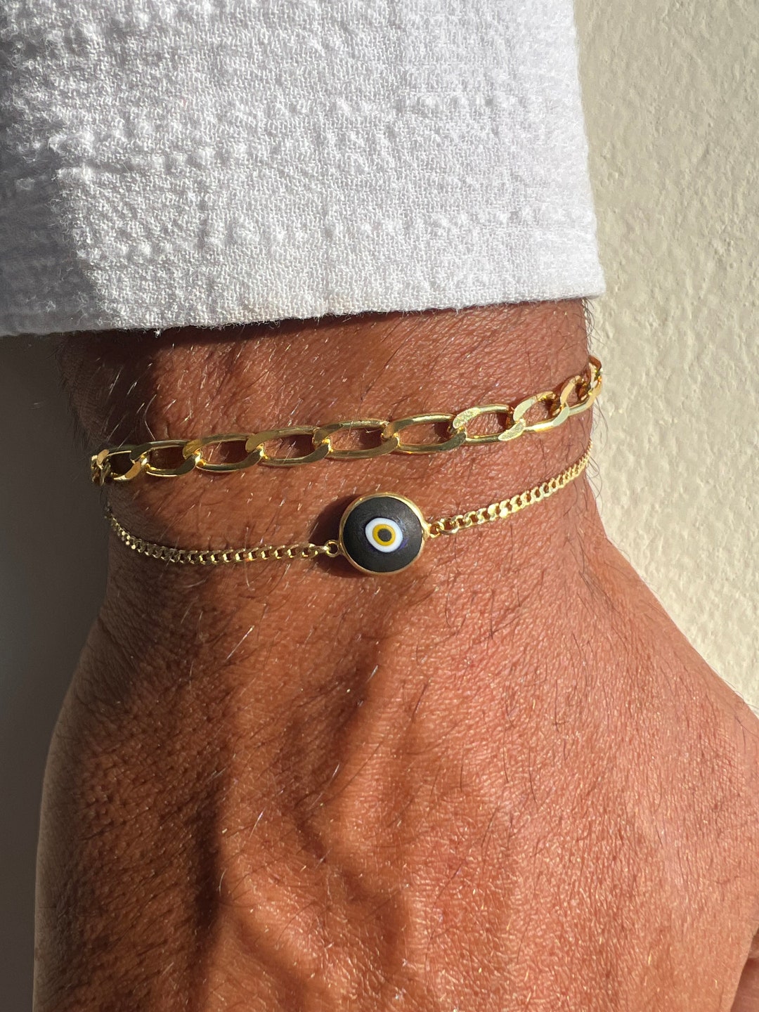 Men's Gold Evil Eye Bracelet, Protection Bracelet Men, Gold Chain ...