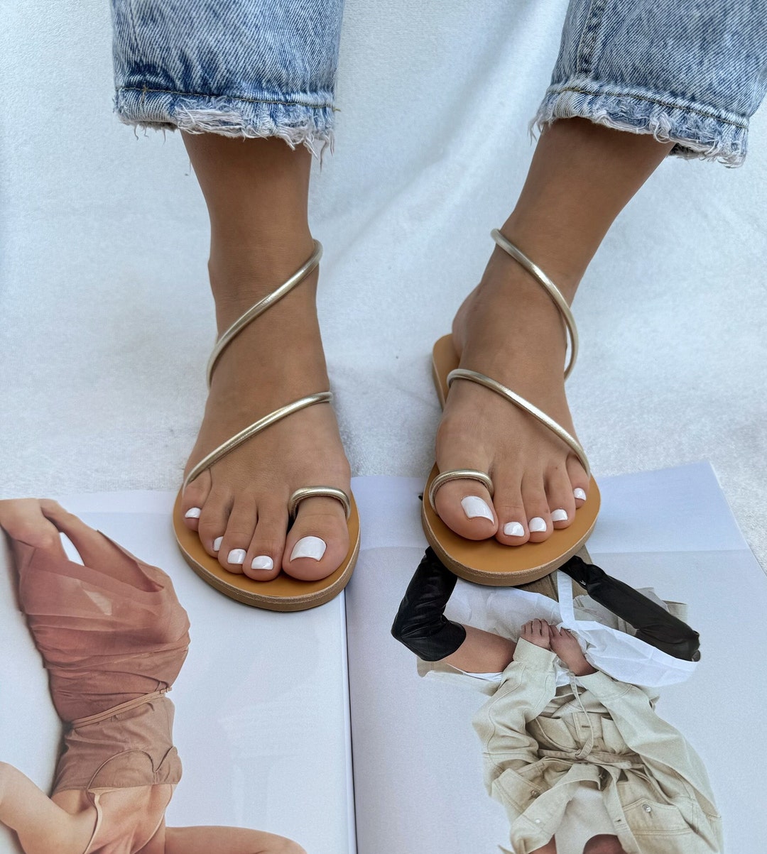 Gold Sandals, Leather Strappy Sandals, Women's Summer Shoes, Handmade ...